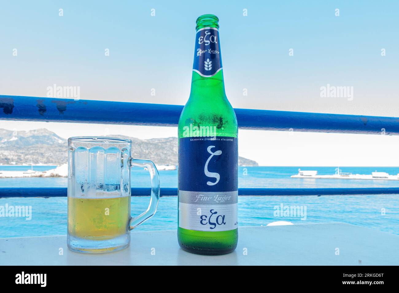 Eza Beer, bottle, pint, half litre glass, Karpathos city, Karpathos ...