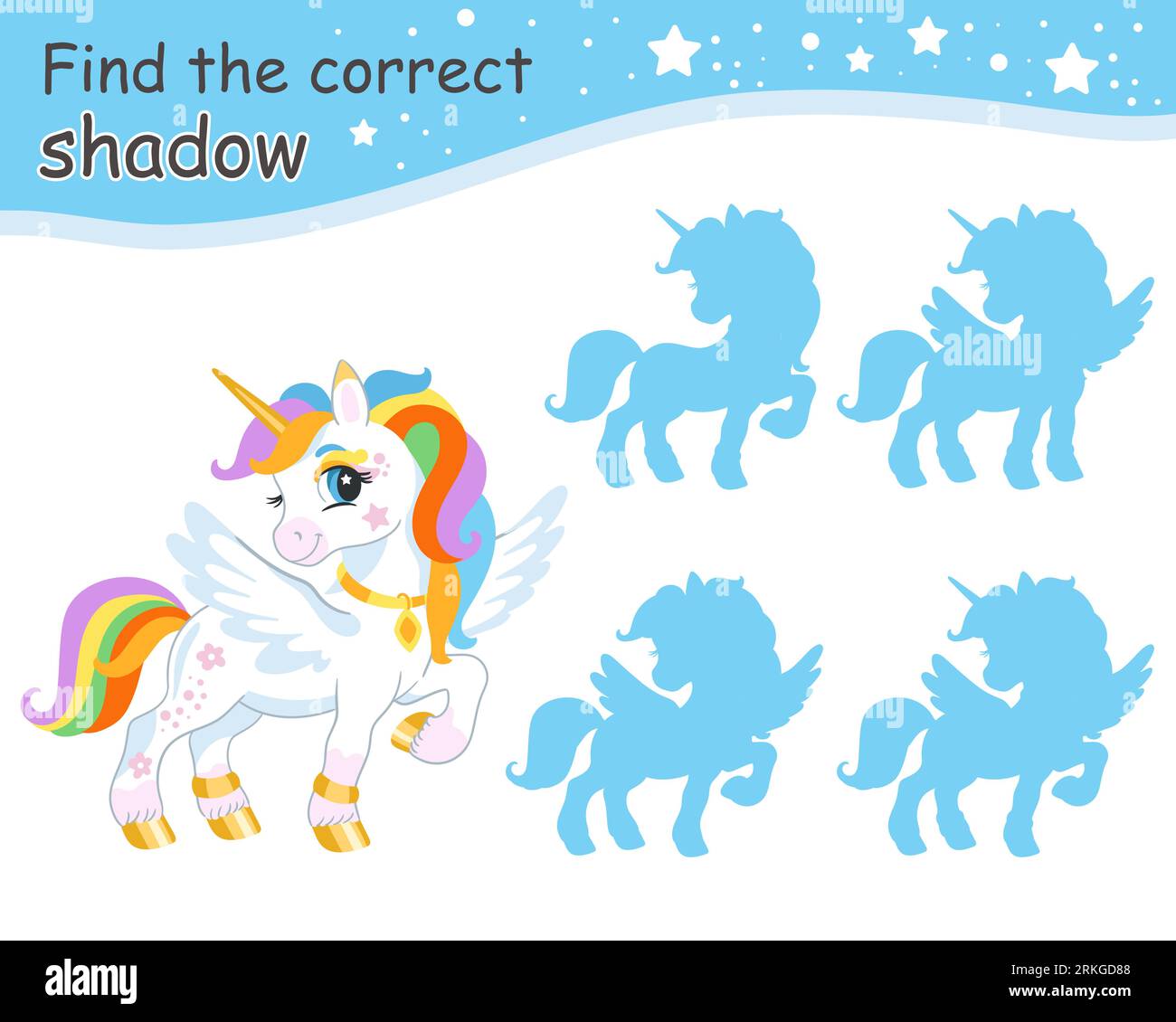 Find correct shadow unicorn with wings vector Stock Vector Image & Art ...