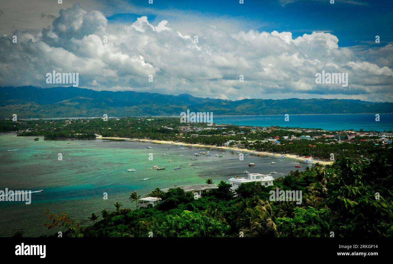 An aerial view of Bulabog beach on the east coast of Boracay Island ...