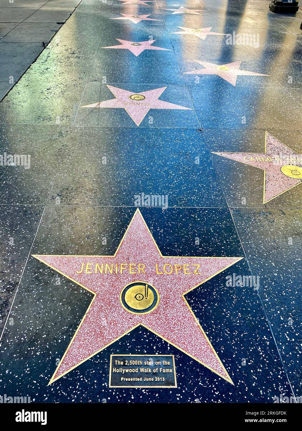 A close-up of the star of Jennifer Lopez along the iconic Hollywood ...