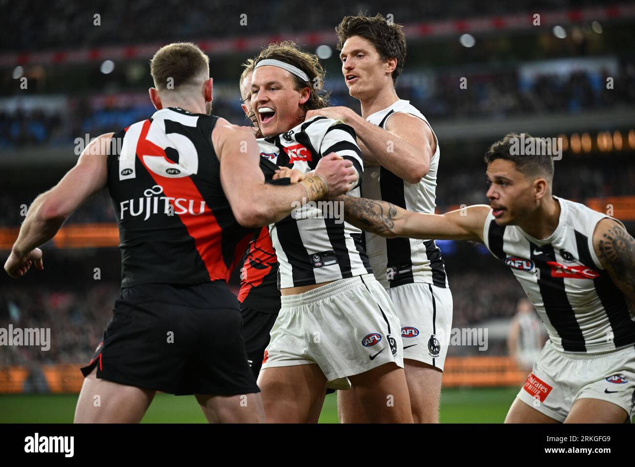 Melbourne, Australia. 25th Aug, 2023. Jack Ginnivan of Collingwood (2nd ...