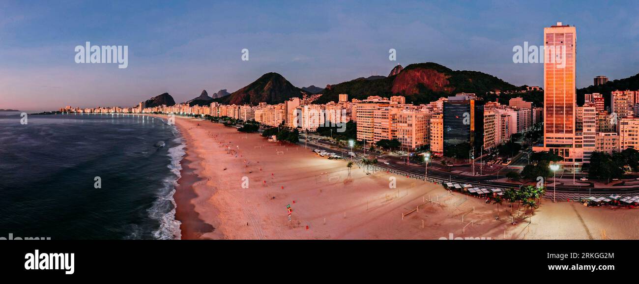An aerial view of the iconic Copacabana Beach in Rio de Janeiro, Brazil ...