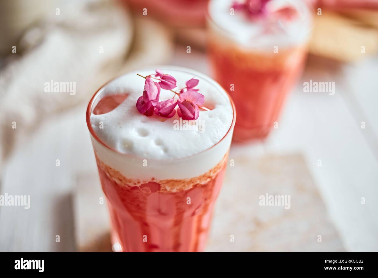 Thai style iced pink milk.Cold sweet drink Red Grenadien Sugar Syrup ...