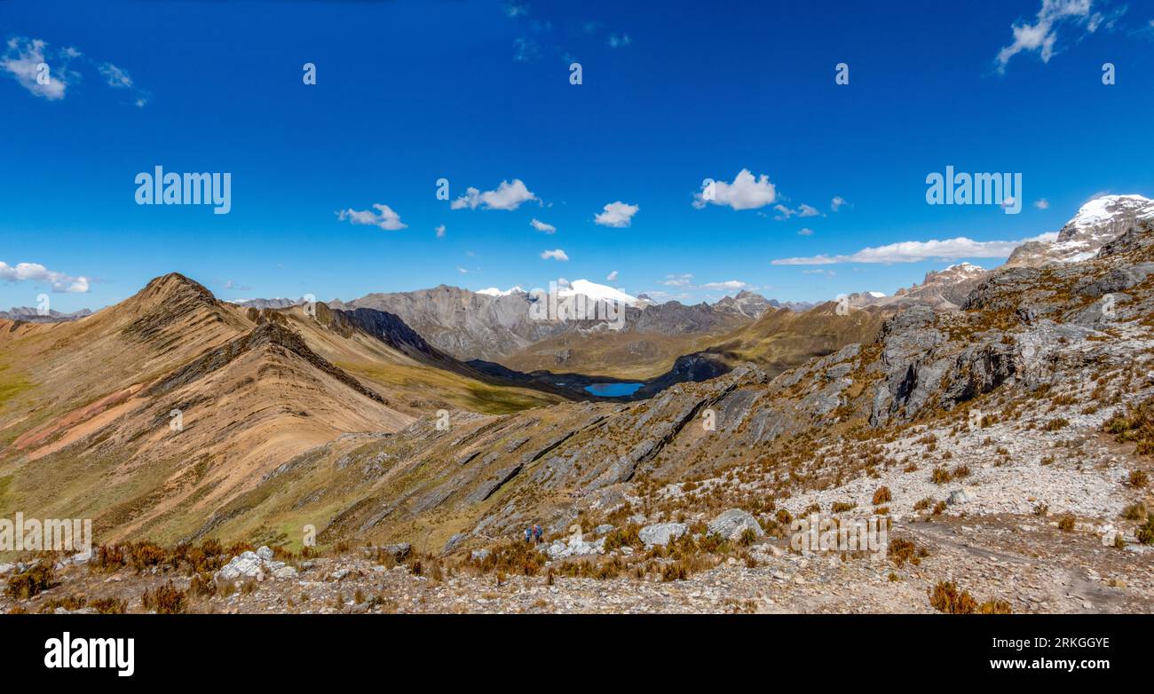view from the Siula Pass, Cordillera Huayhuash circuit, Peru Stock ...