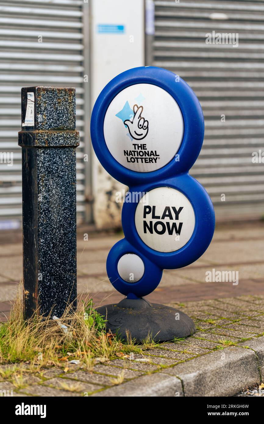 The National lottery sign outside store in Manchester, UK Stock Photo ...