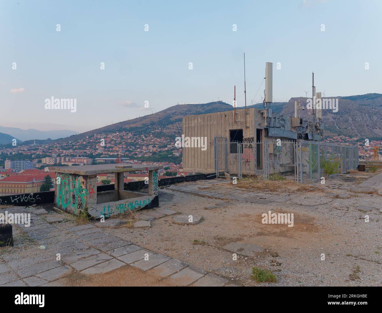 View of Mostar from roof of a derelict multi storey building known as ...