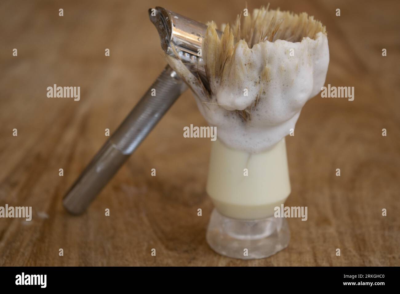 razor brush and shaving soap tools to shave at home Stock Photo - Alamy