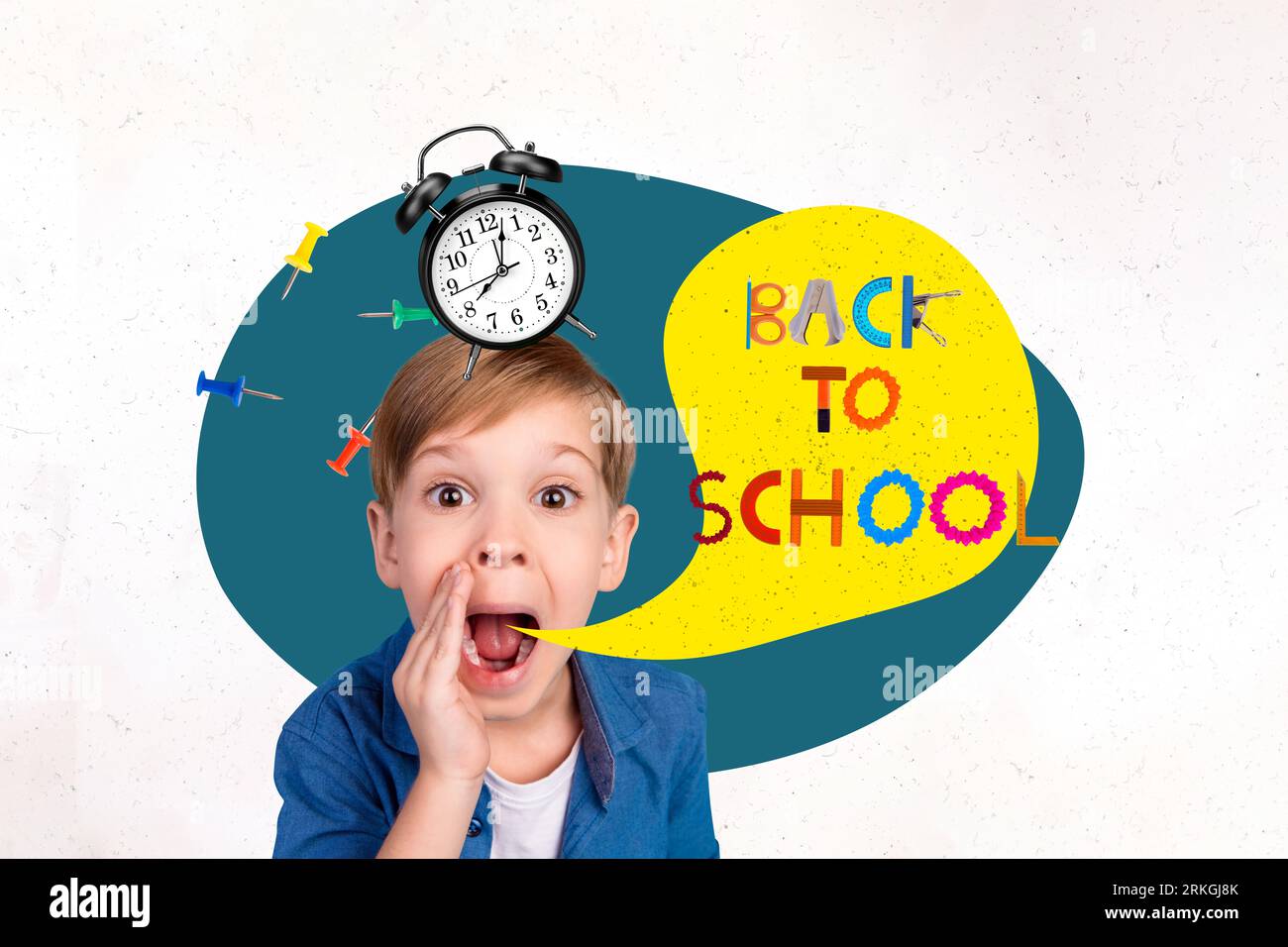 Creative collage image of funny boy say tell dialogue bubble back to ...