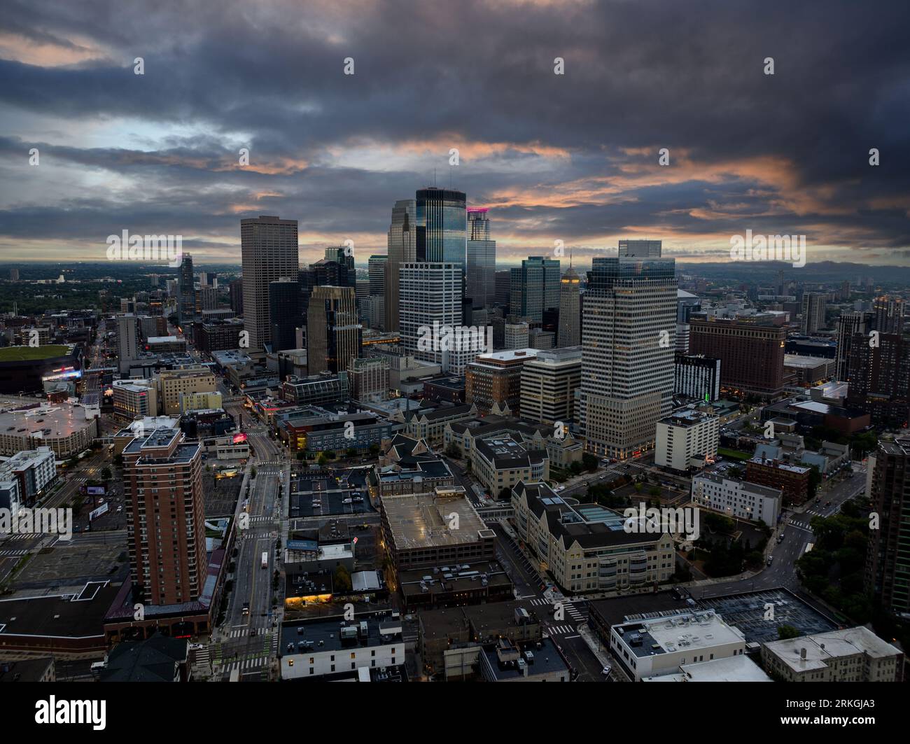 An aerial view of the beautiful modern buildings of Minneapolis, USA ...