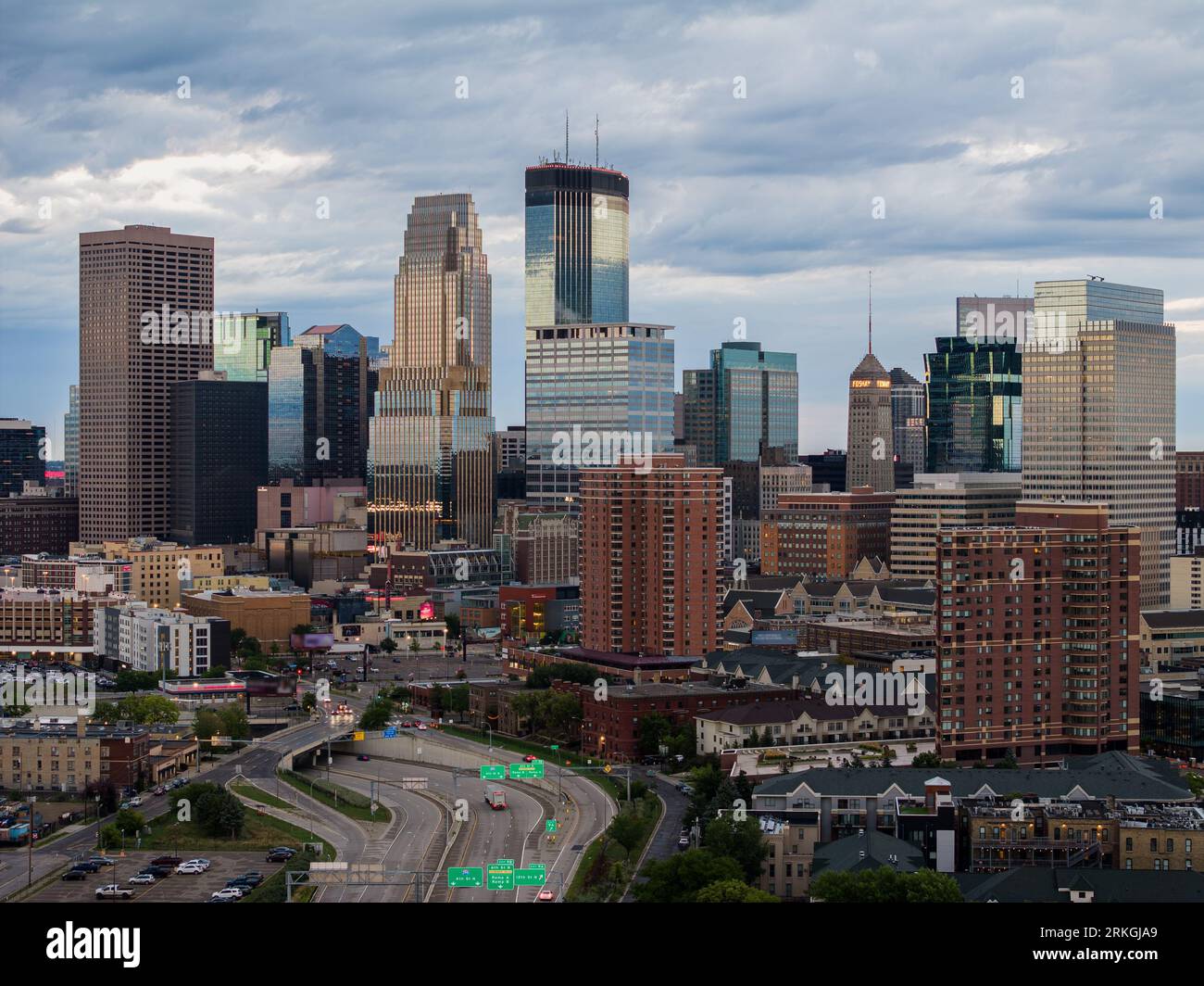 An aerial view of the beautiful modern buildings of Minneapolis, USA ...