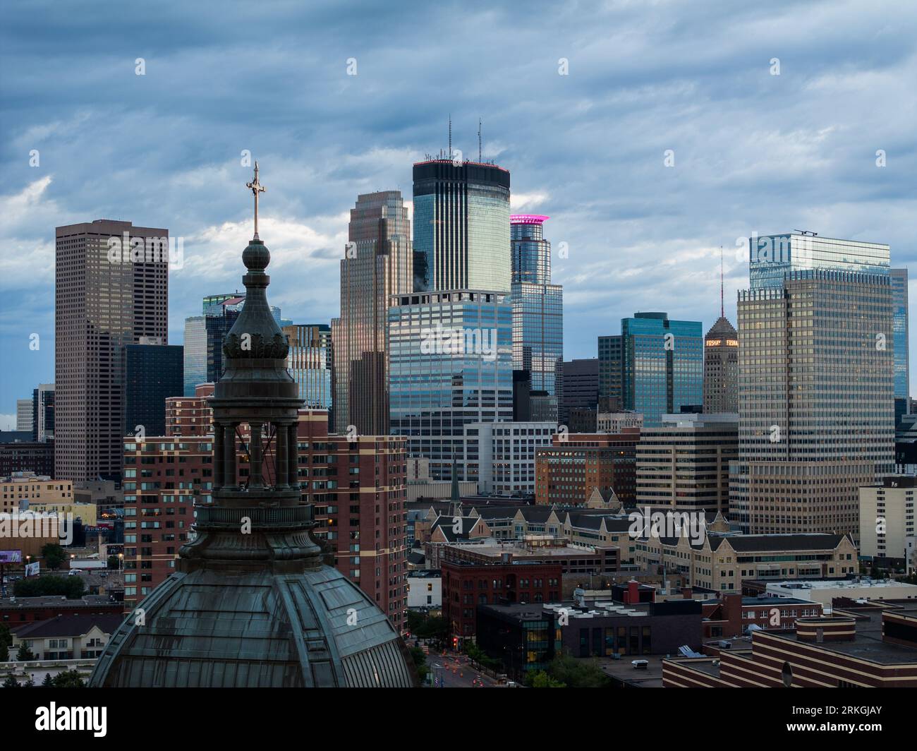An aerial view of the beautiful modern buildings of Minneapolis, USA ...