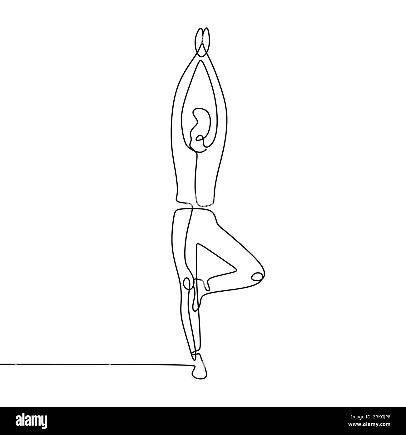 continuous line drawing of man standing in yoga pose with arms above ...