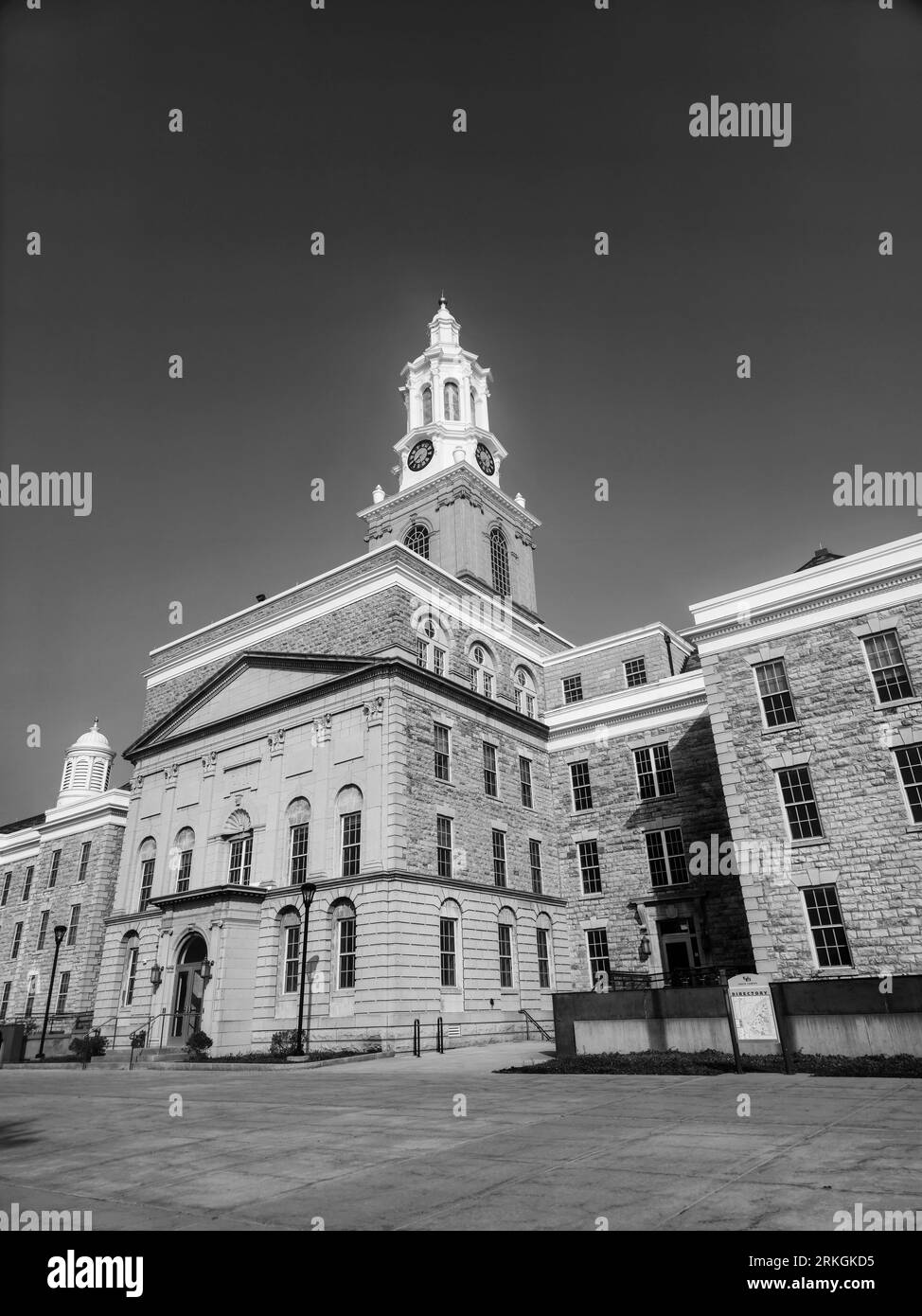 A grayscale of Hayes Hall Building at the South Campus of University at ...