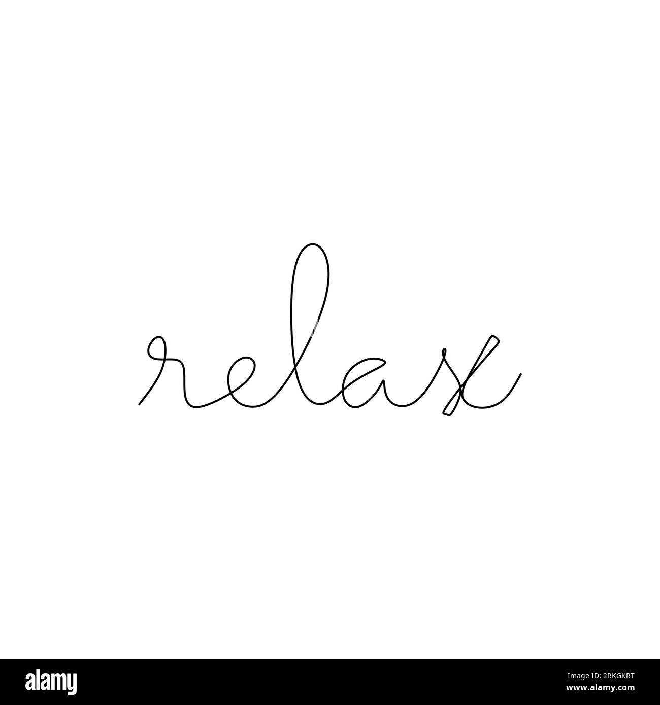 Continuous one line drawing of a "relax" text. Handwritten lettering ...