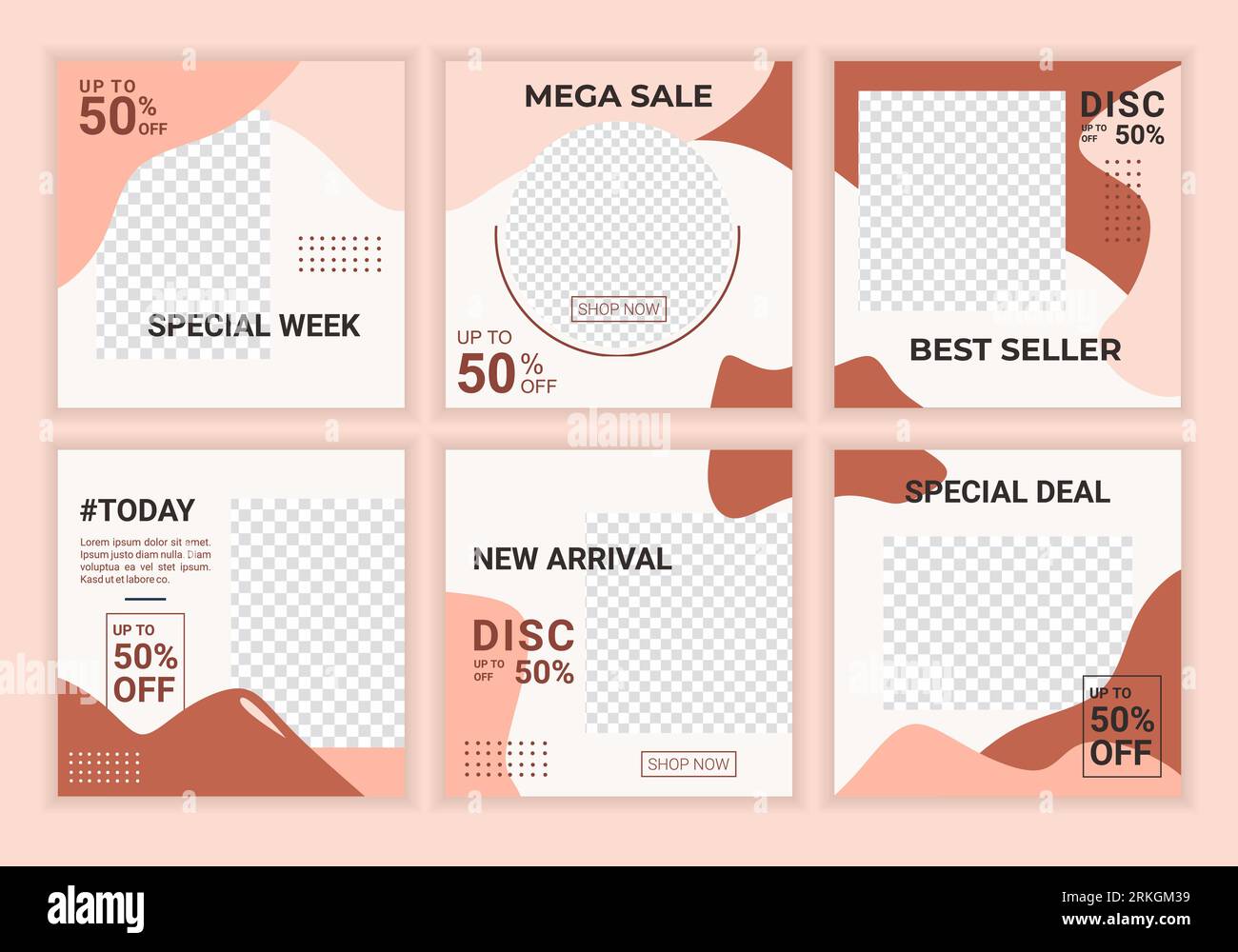 Square soft pink color social media posts templates set with place for ...