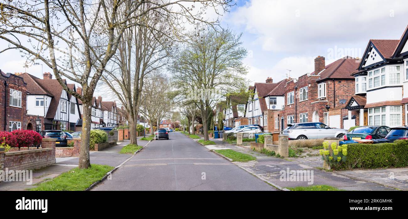 Suburban semi-detached houses on residential street in London, UK Stock ...