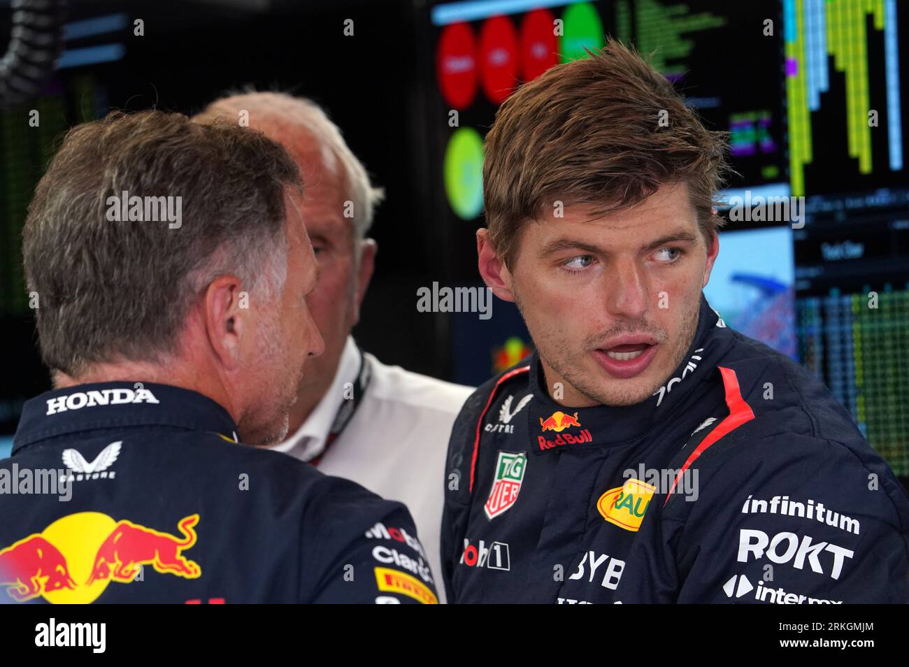 Red Bull Racing's Max Verstappen and team principle Christian Horner ...