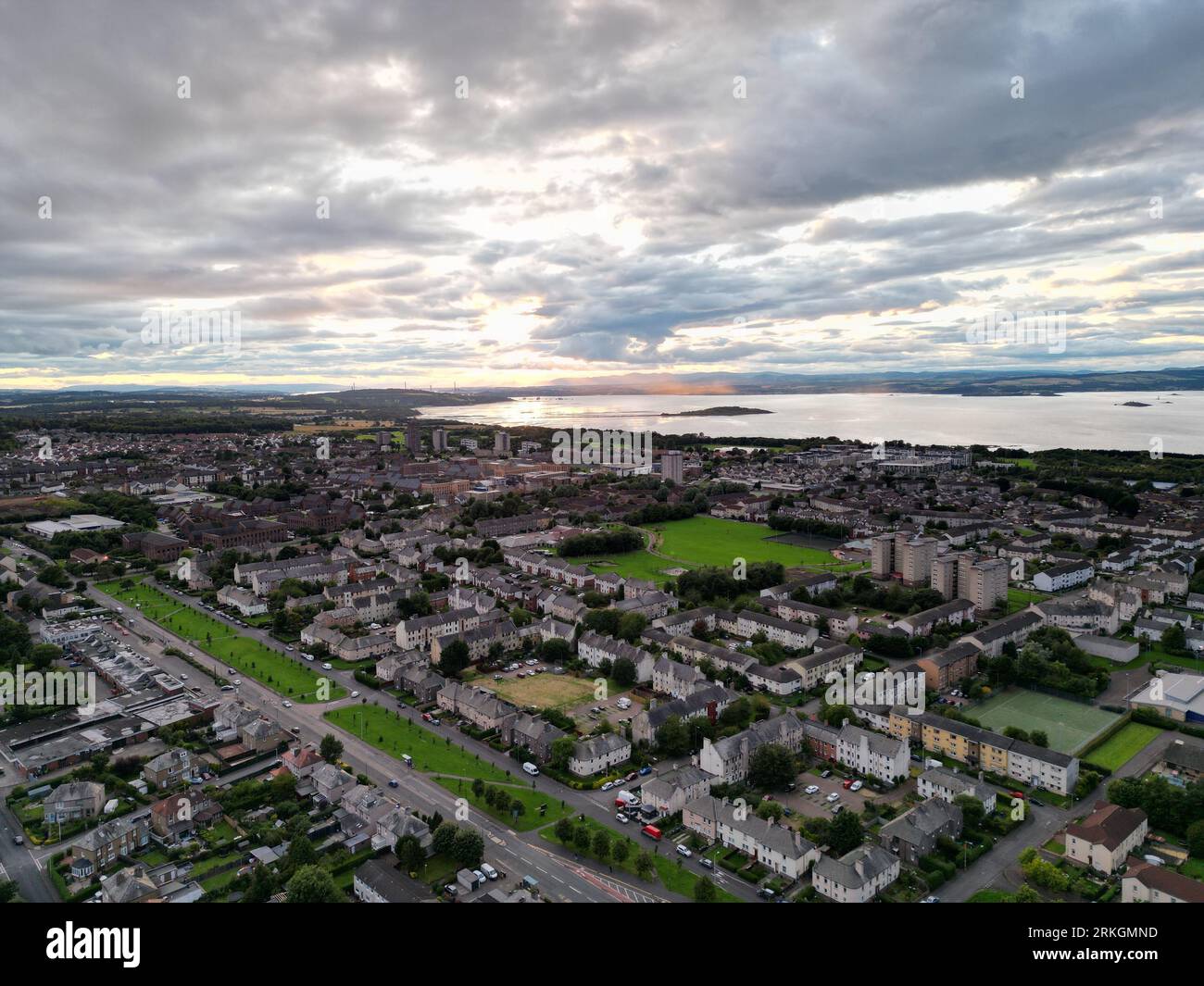 An aerial view of a historic cityscape of Edinburgh in Scotland at ...