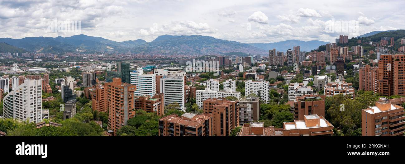 An aerial panoramic view of Medellin cityscape in Colombia Stock Photo ...