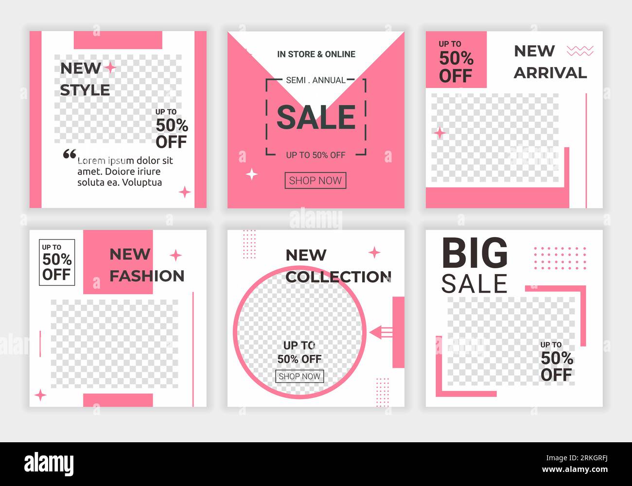 6 Set editable modern minimal square banner templates in pink and white ...