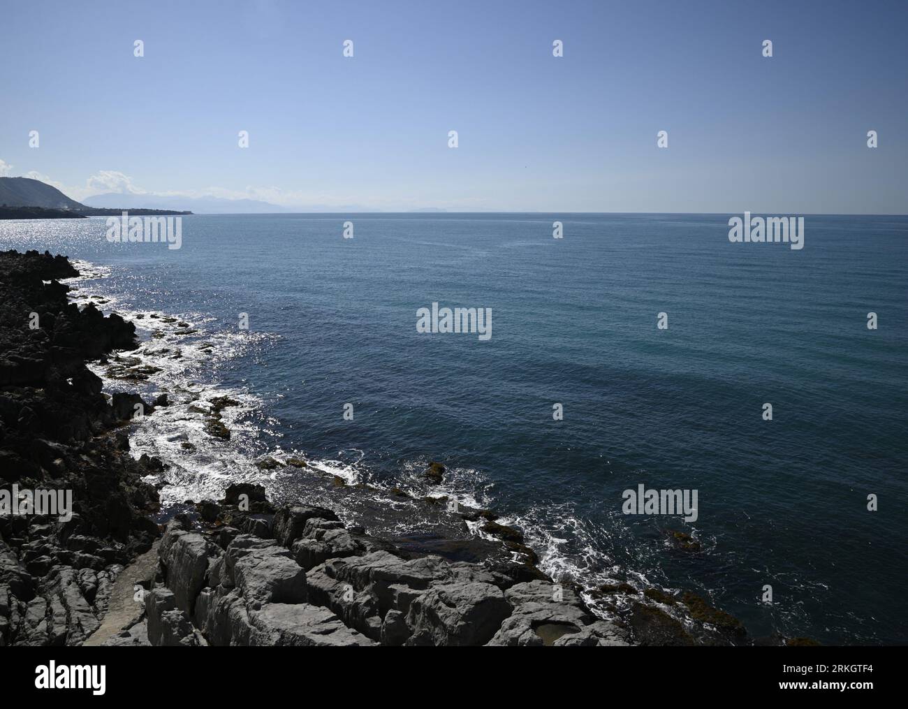 Landscape with panoramic view of the Tyrrhenian Sea off the coastline ...