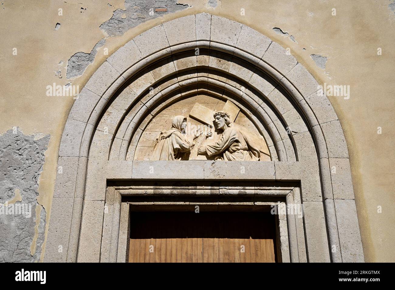 Antique arched hand carved sandstone religious sculpture depicting ...