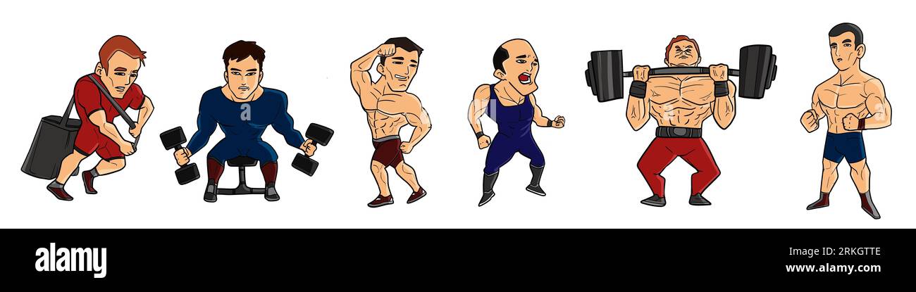 A group of cartoon characters exercising in a gym setting Stock Photo ...