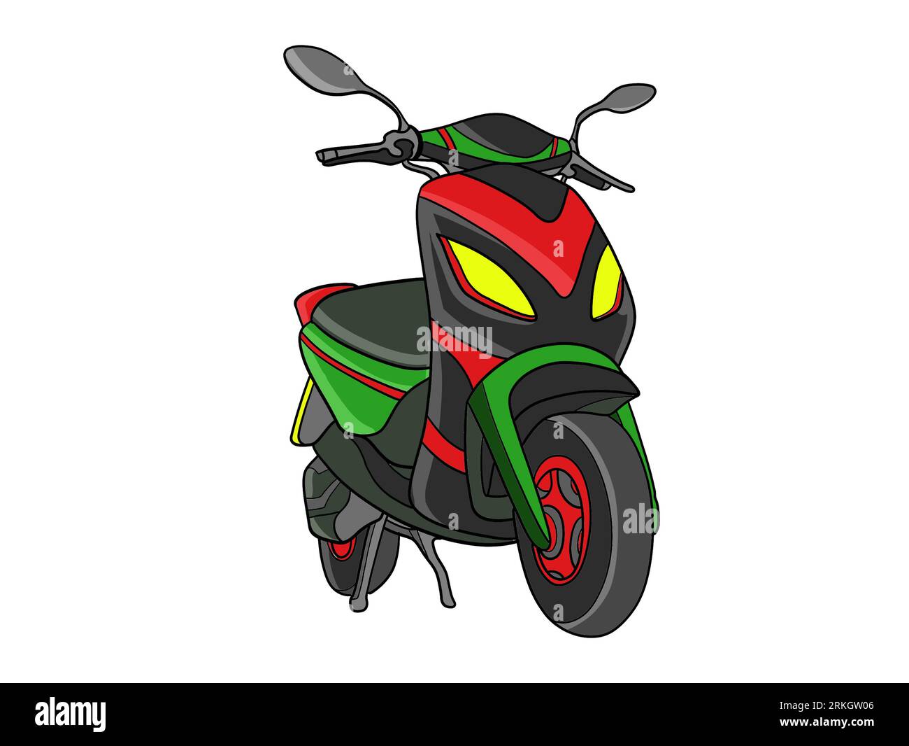 A colorful illustration of a cartoon motor scooter isolated on a white ...