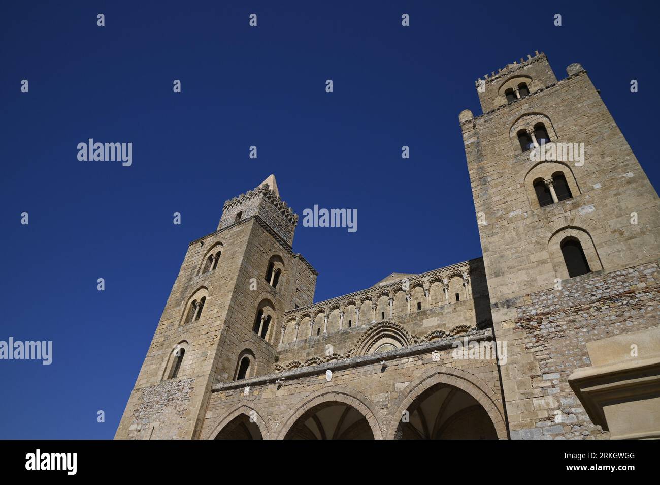 Scenic bell tower view of the Norman-Arab-Byzantine style Duomo di ...