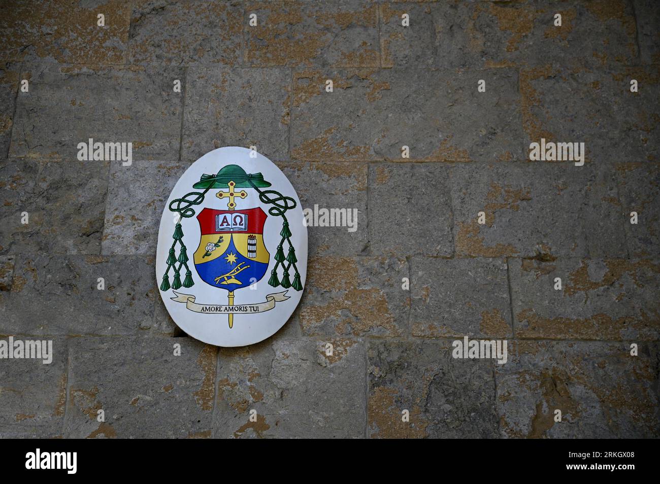 Antique Episcopal Coat of Arms and Motto written in Latin on the ...