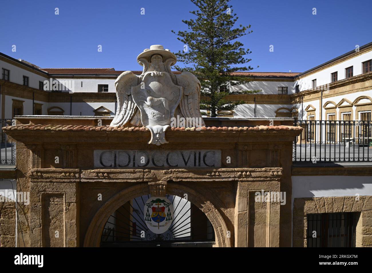 Antique Episcopal Coat of Arms and Motto written in Latin on the ...