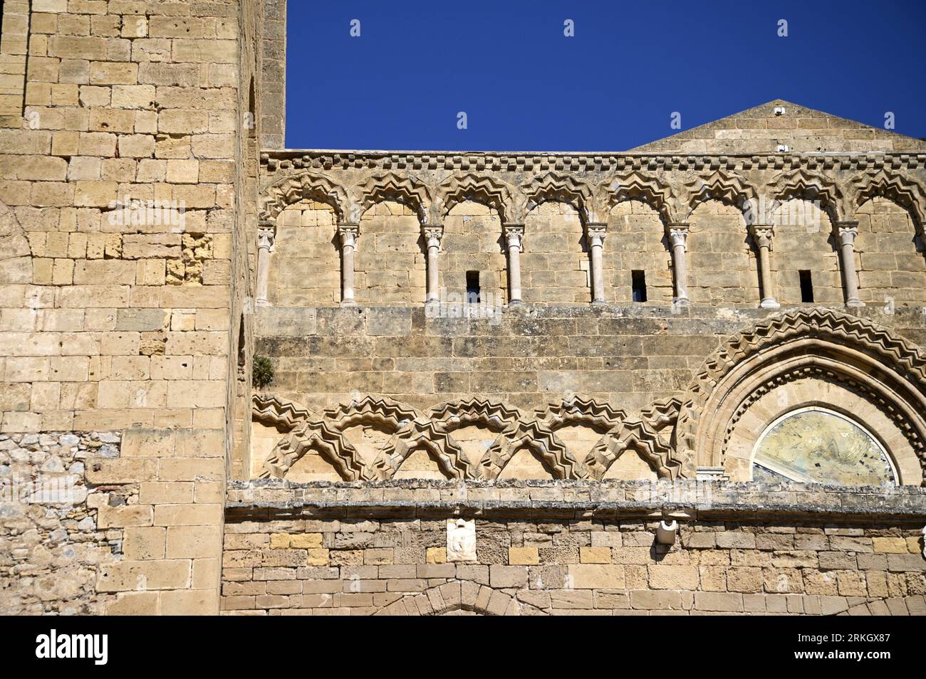 Scenic bell tower and facade view of the Norman-Arab-Byzantine style ...