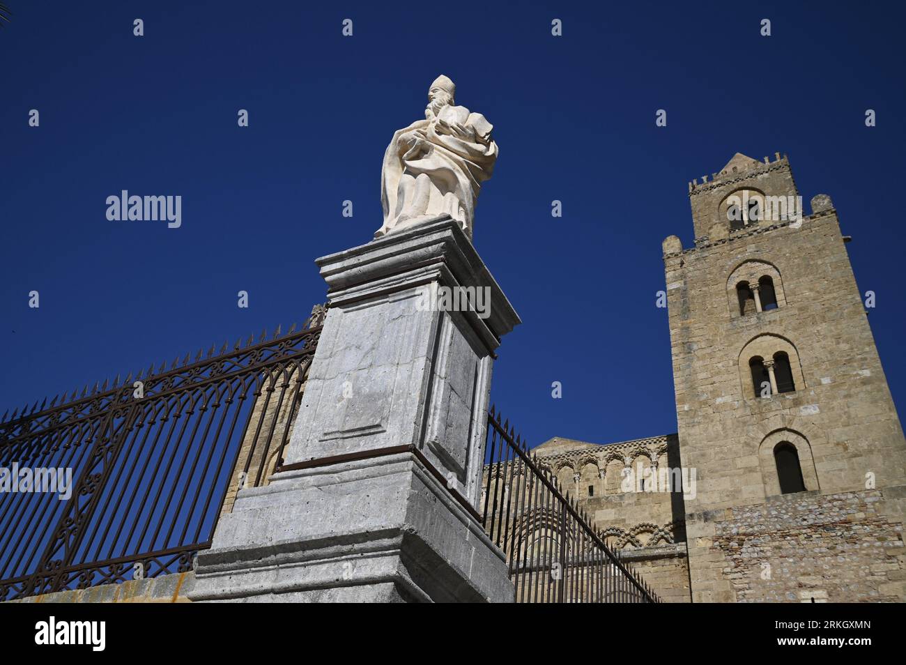 Scenic view of a marble sculped religious statue on the exterior of the ...