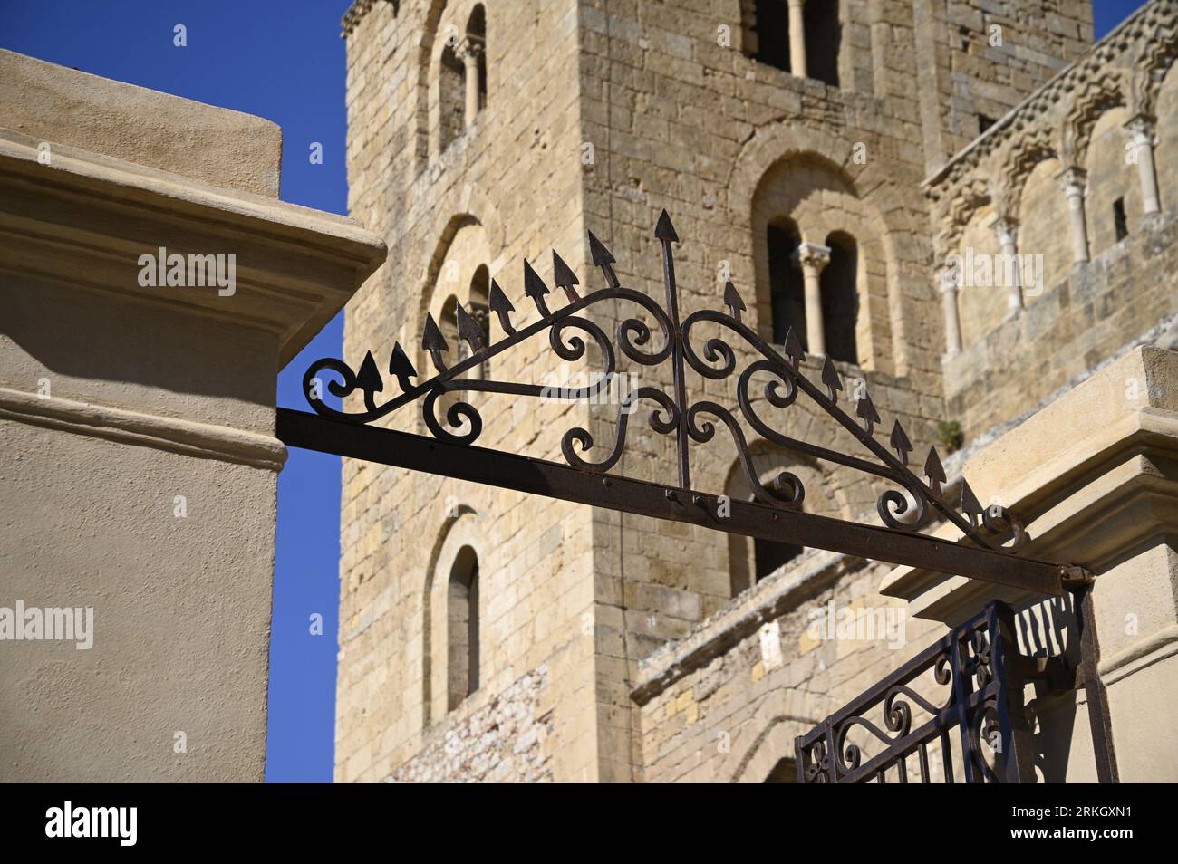 Antique wrought iron entrance gate finials of the Norman-Arab-Byzantine ...