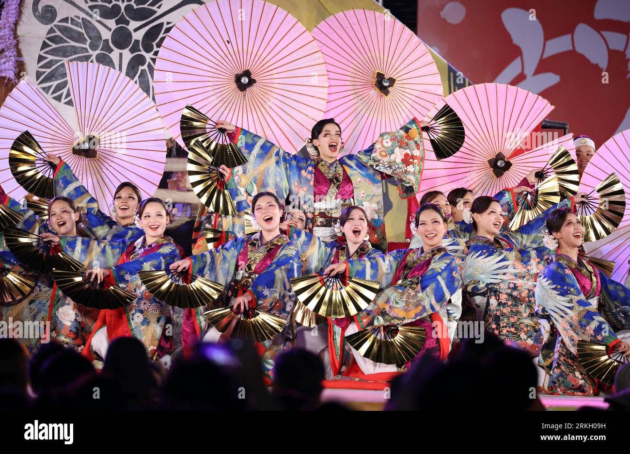 Participants perform a powerful dance at the eve of the "Nippon Domannaka Festival" in Nagoya ...