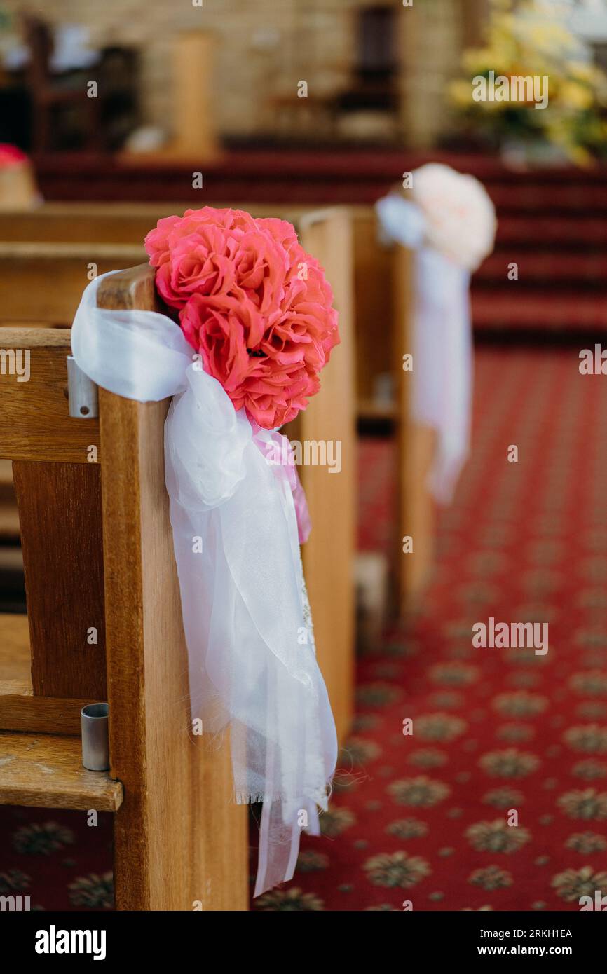 Red Roses Wedding Church Pews Lily Of The Valley Ceremony Decor