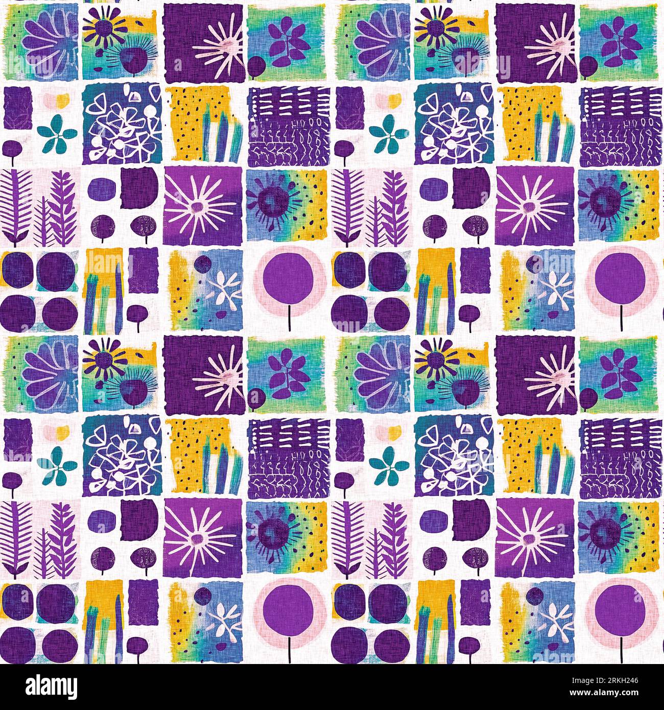 Modern purple summer collage paper cut out shapes pattern with fabric ...