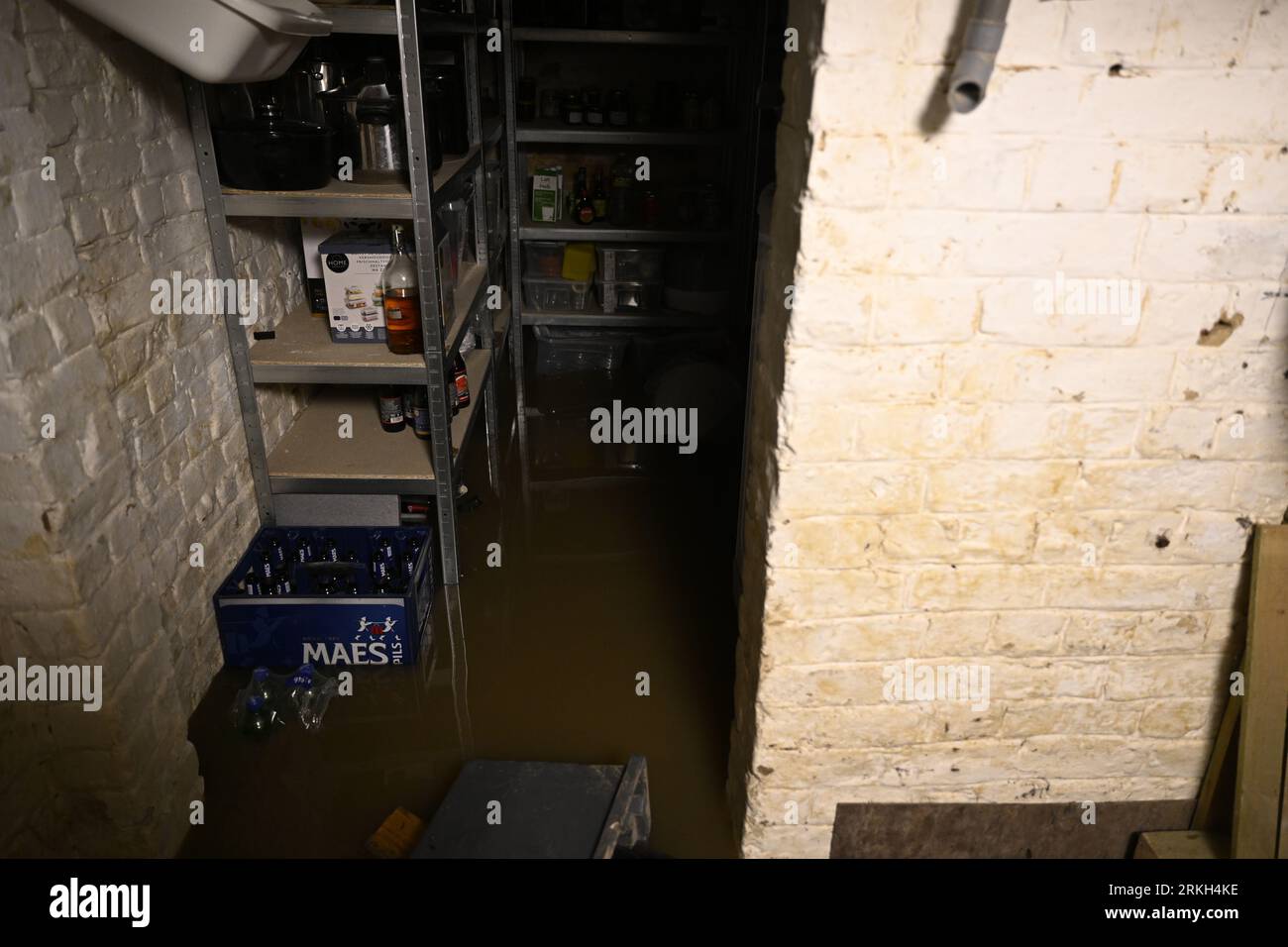 Ottignies, Belgium. 25th Aug, 2023. Water reaches the shelves of ...