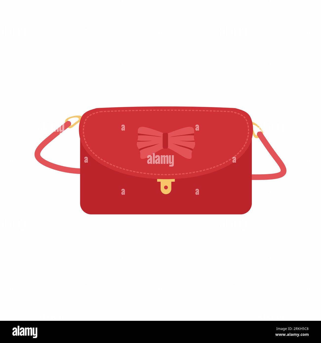 Women's accessories with red leather shoulder bag isolated on white ...