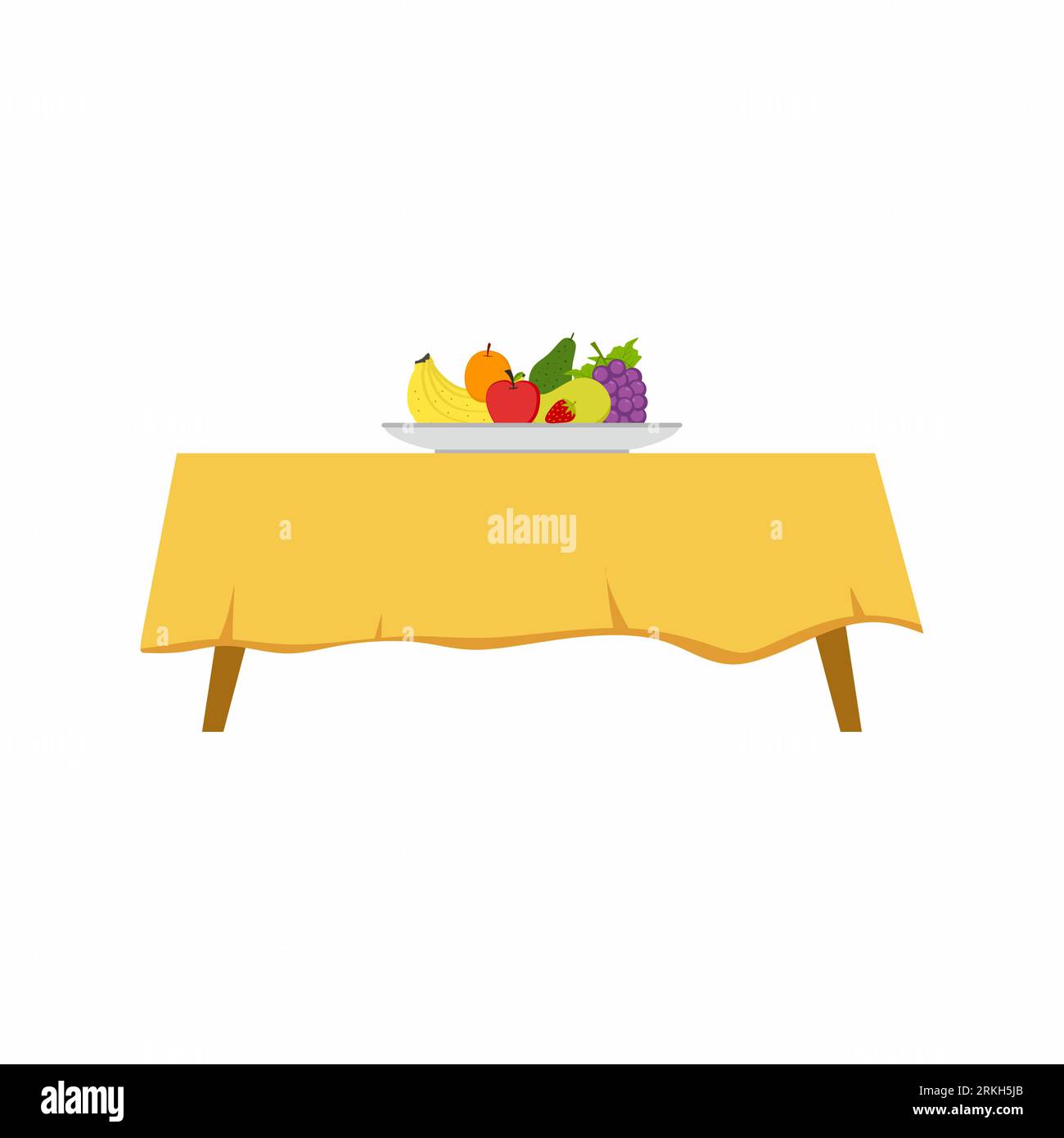 Flat vintage dinner table with fresh fruit plate on it isolated on ...