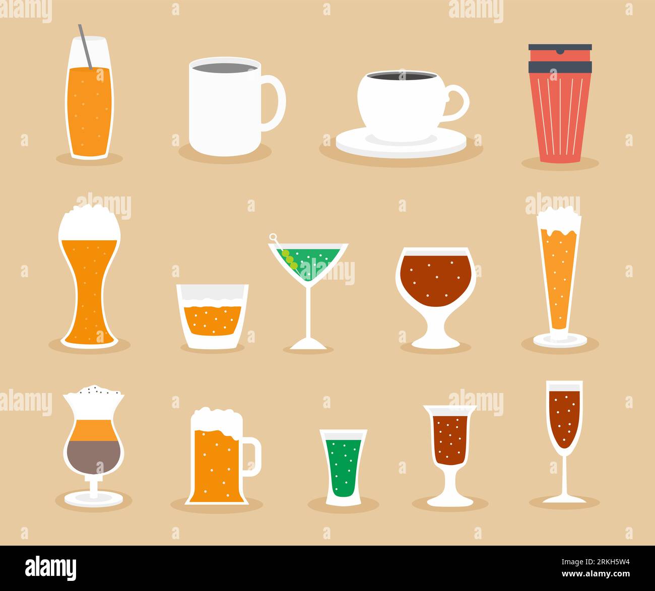 A collection of drink vector icons. Tea, coffee, alcohol, wine, beer ...