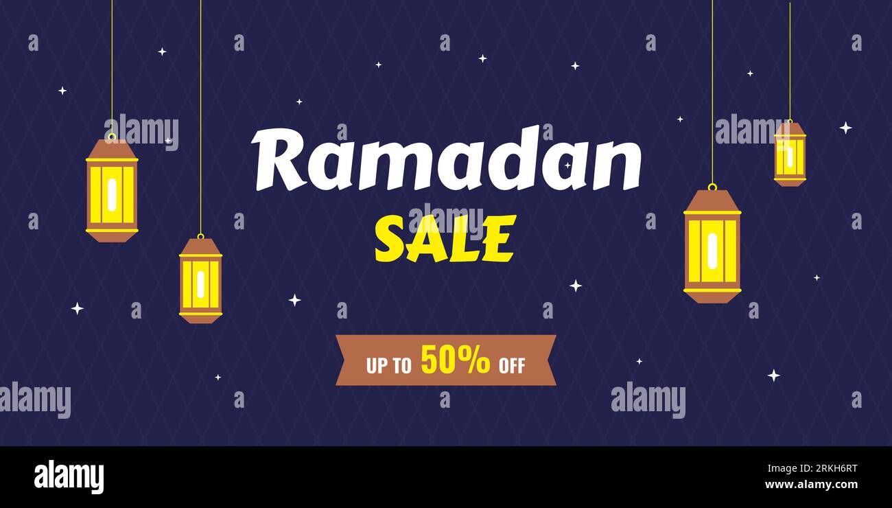 Ramadan Kareem concept horizontal banners with flat cartoon icons ...