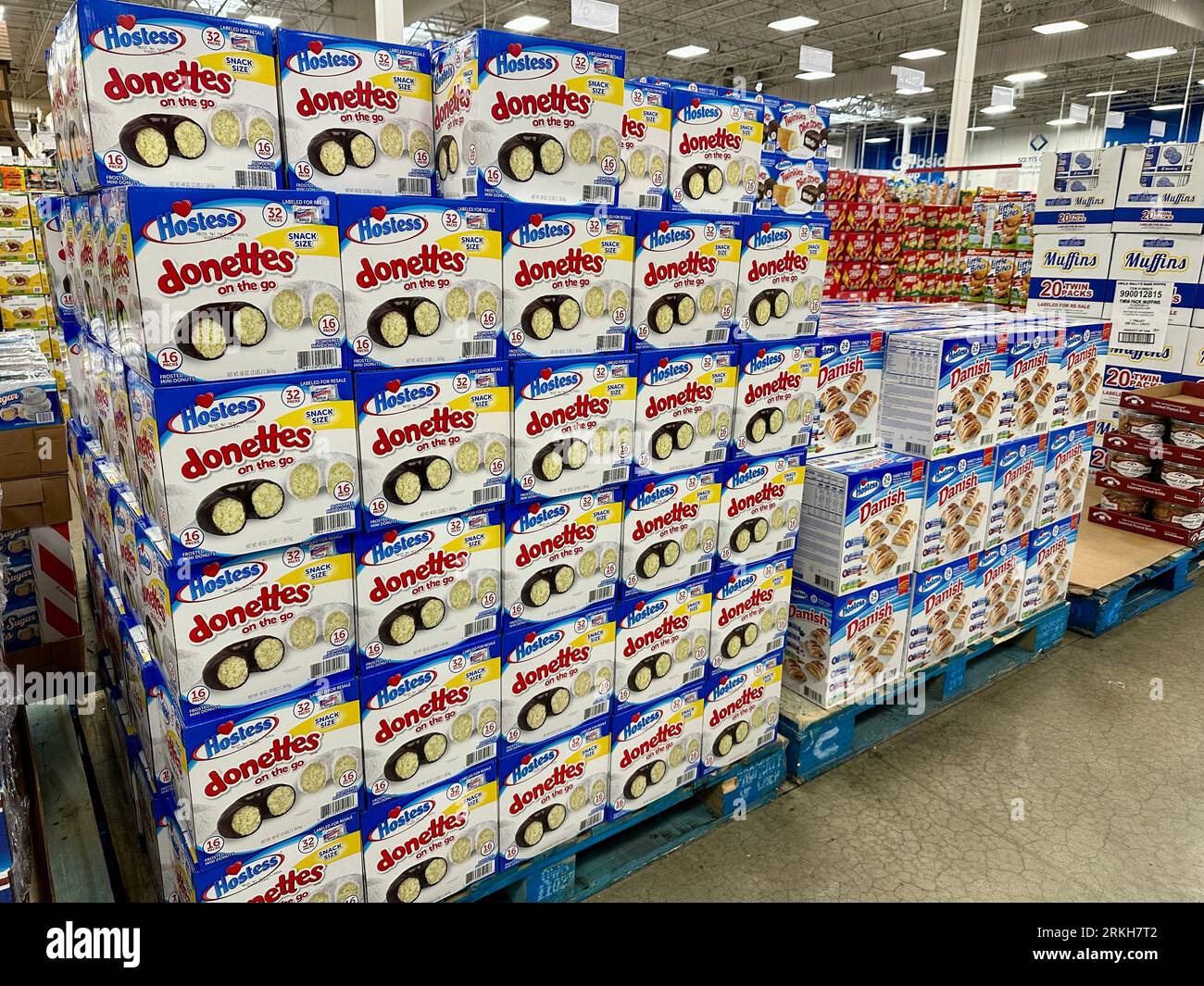Boxes of Hostess Donettes and Danish at a big box warehouse Stock Photo ...