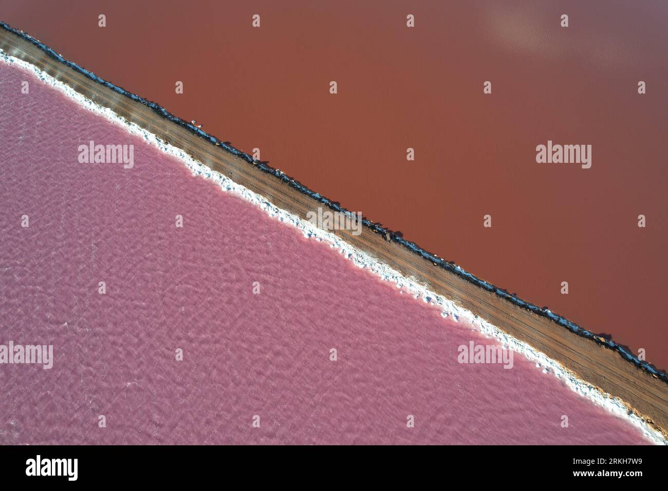 This image captures two evaporation ponds in the Great Salt Lake, Utah ...