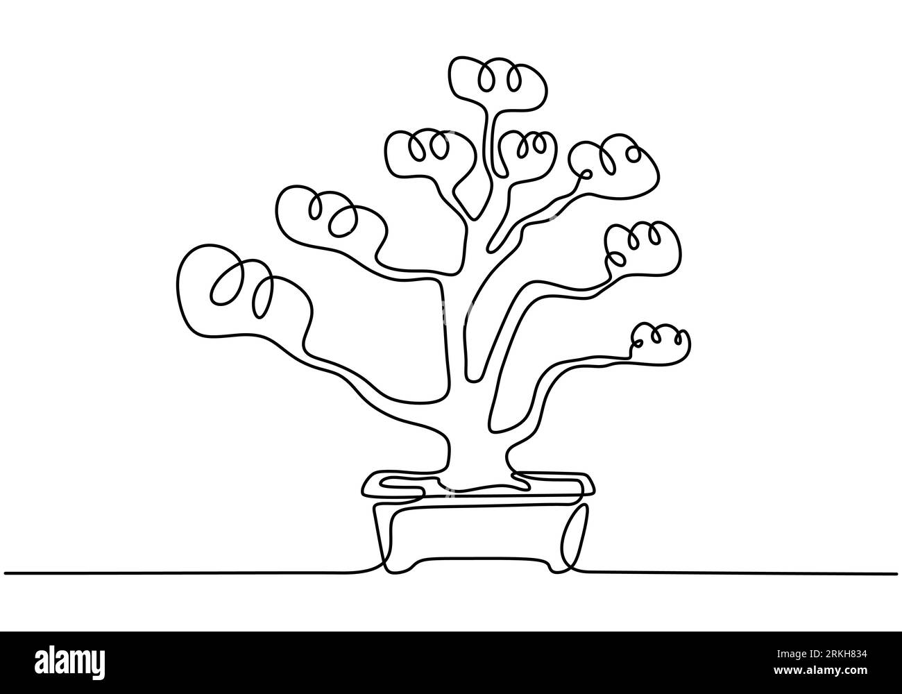 A bonsai tree in pot one continuous line drawing vector isolated on ...