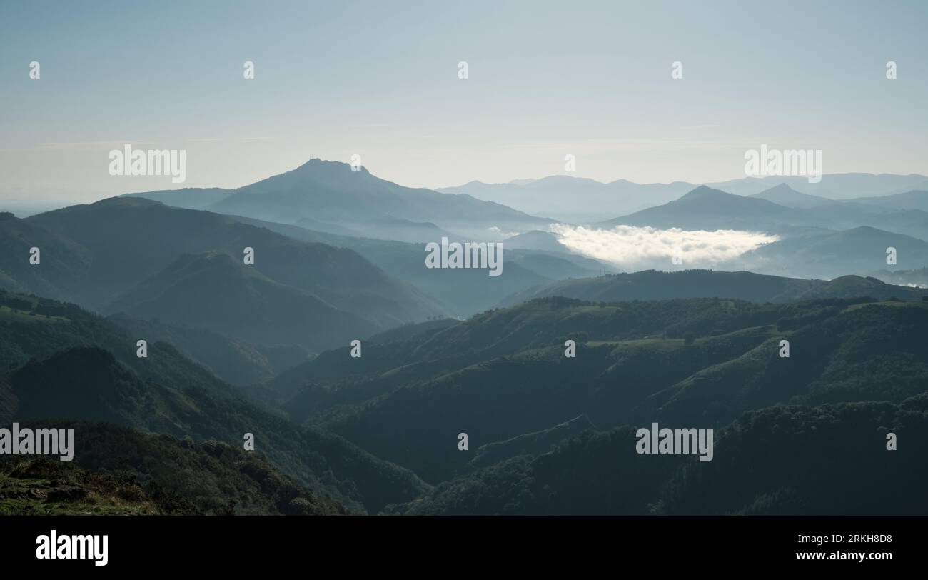 landscape from the top of a mountain, you can see the different valleys ...