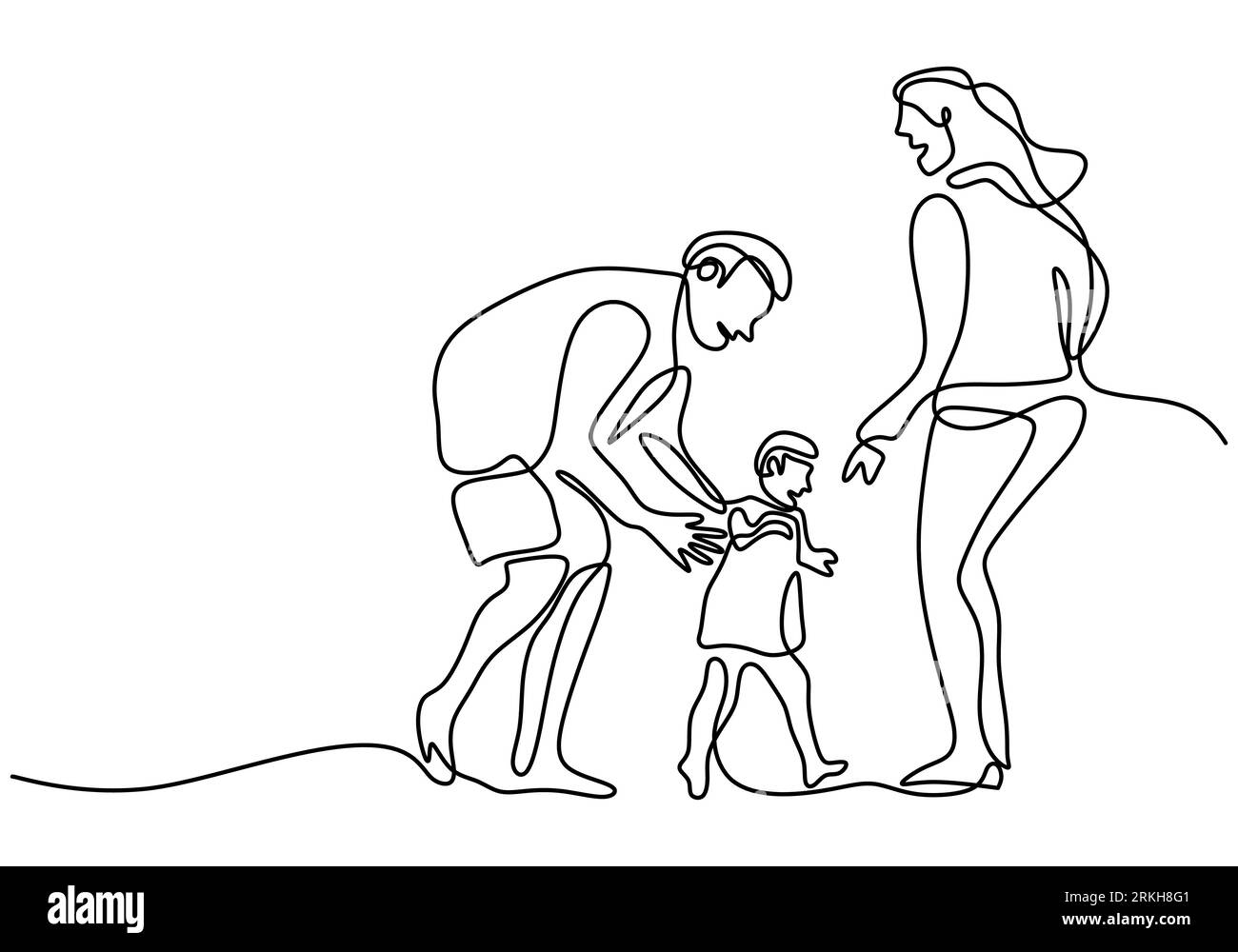 Continuous one line drawing of happy family father, mother and their ...