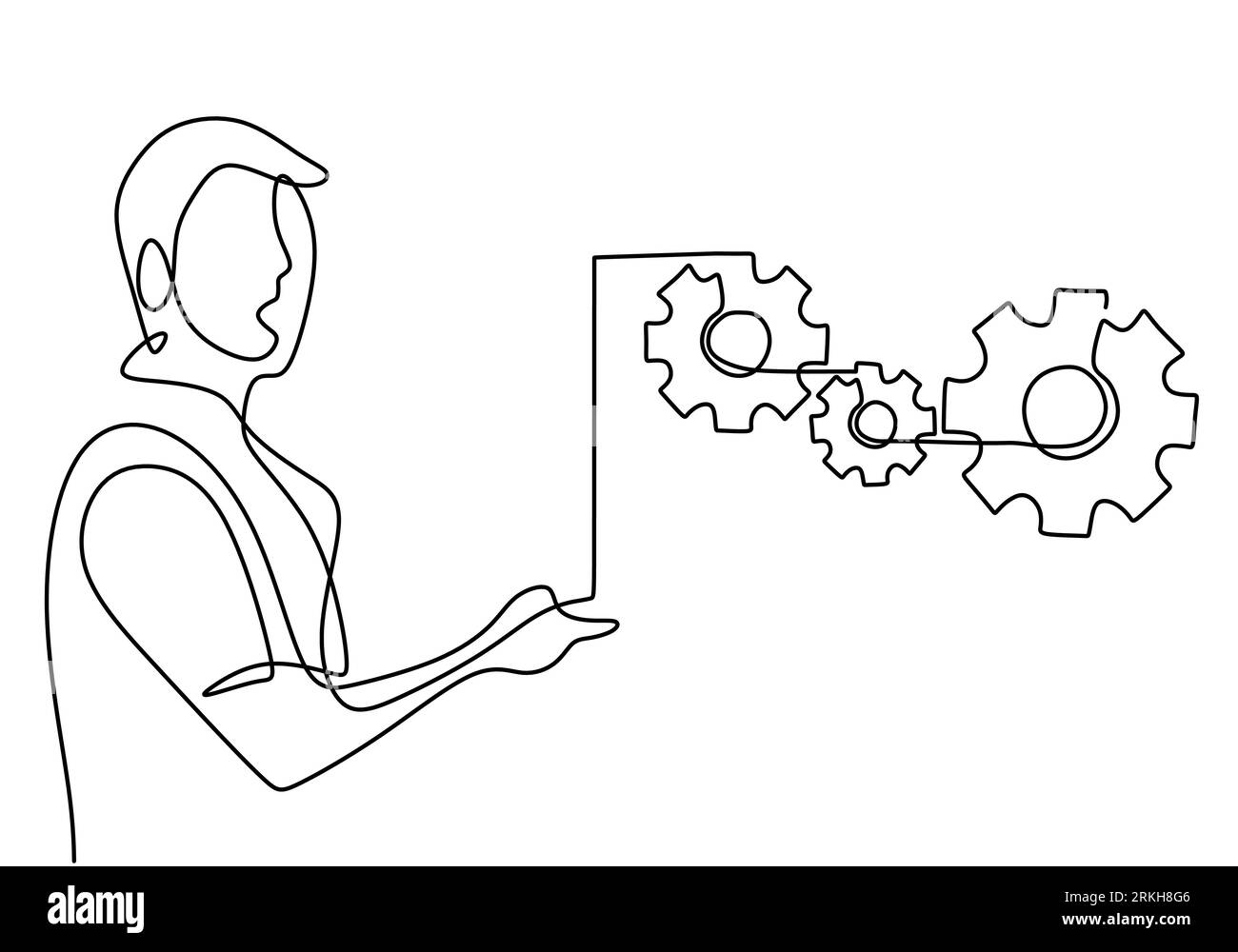 Continuous one single line drawing of young manager giving presentation ...