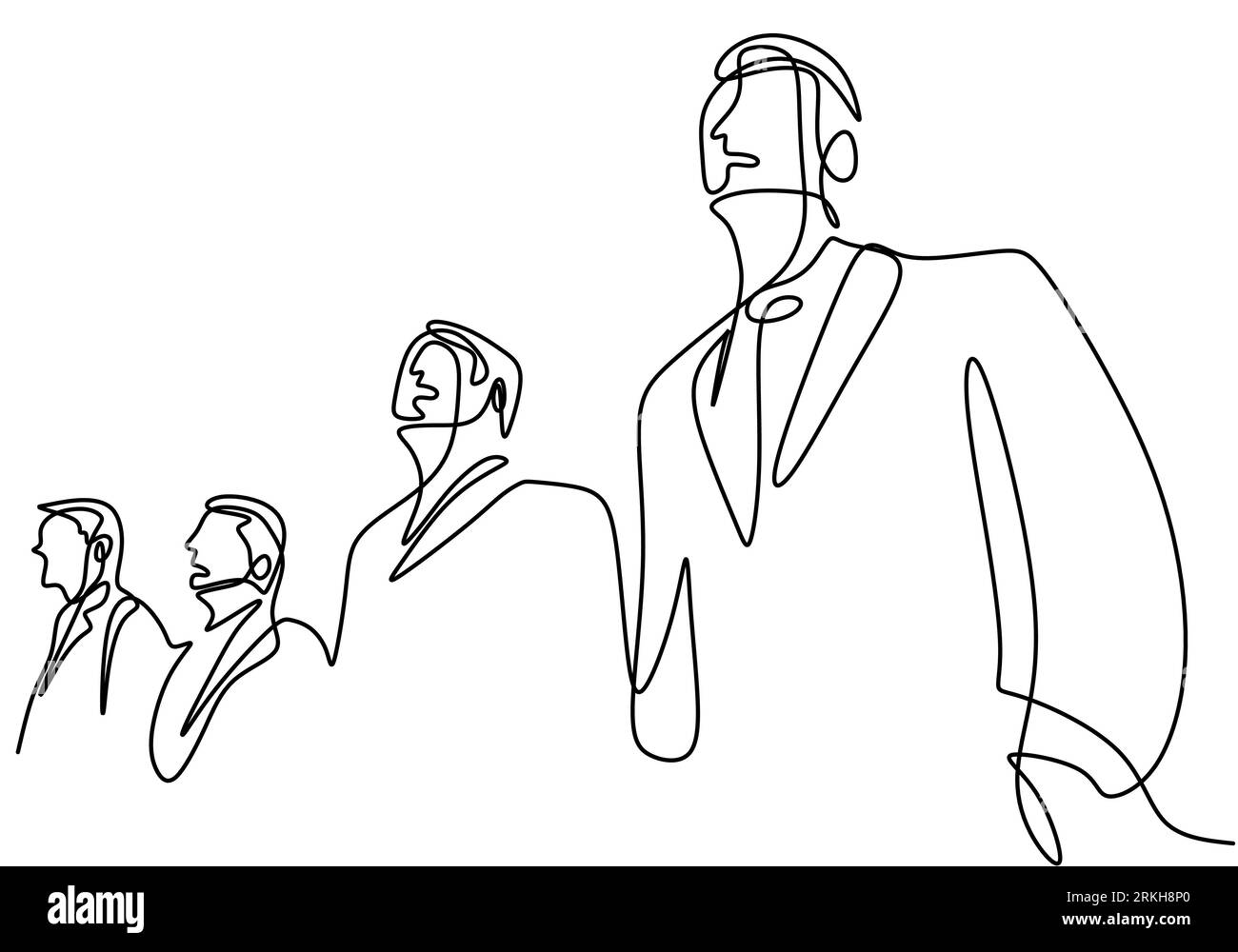 One continuous line drawing of businessman standing with confident pose ...