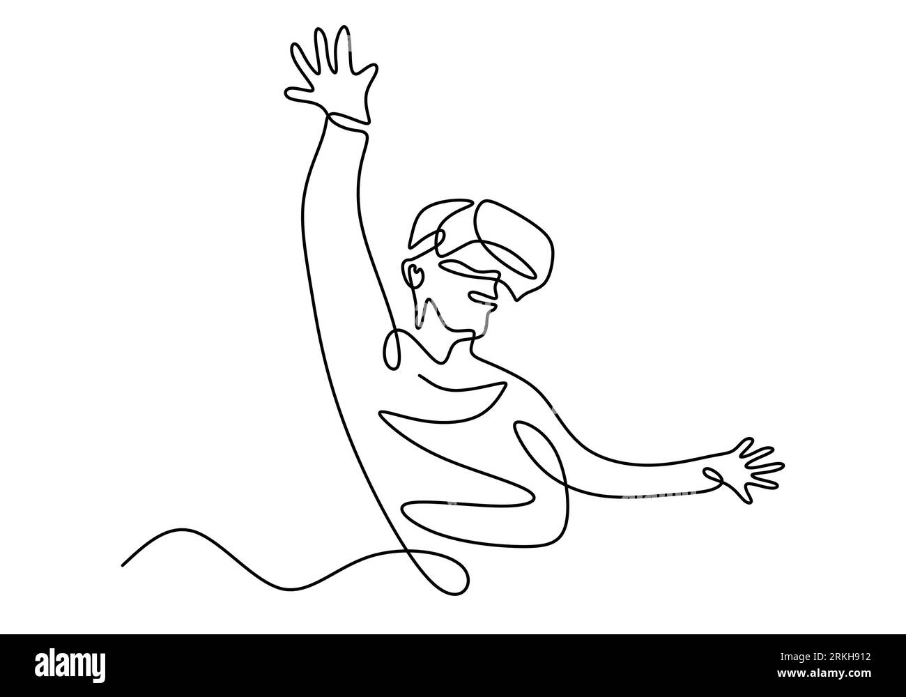 One continuous line drawing of a young man uses Virtual Reality glasses ...